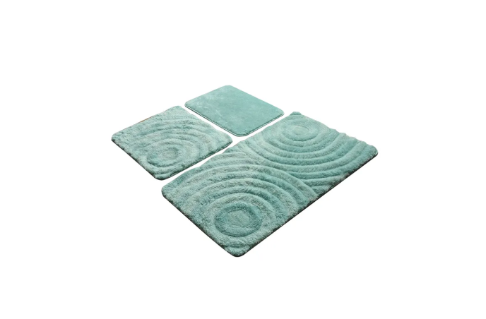 Set Tepiha za Kupatilo - Wave Mint - Četvrtasta - 3 Dela - Plišani