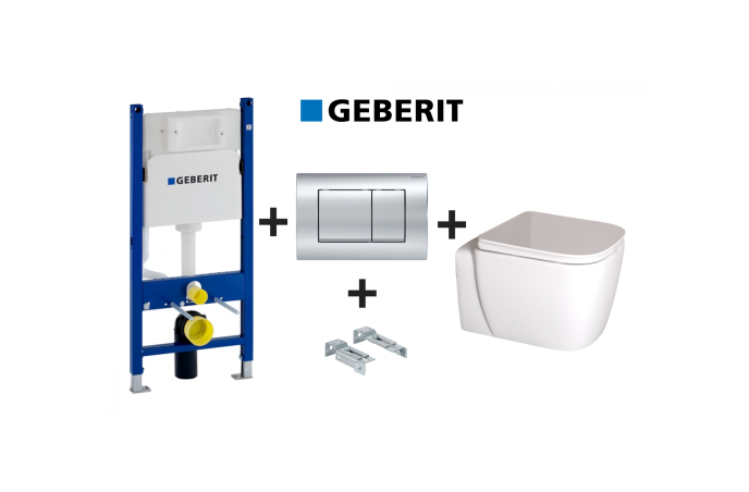 Set Geberit - 4u1 : Ugradbeni vodokotlić + Hrom tipka sjajna + Konzolna wc šolja Vitra S20+ Wc poklopac Vitra S20 Nuvoplast + Set za montažu