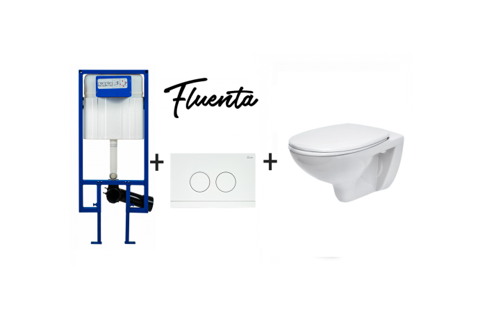 Set Fluenta Fit - 4 u1 - Fluenta Fit Ugradbeni vodokotlić + Fluenta Ring Tipka + Konzolna Wc šolja + Termoplast Akdeniz Wc poklopac