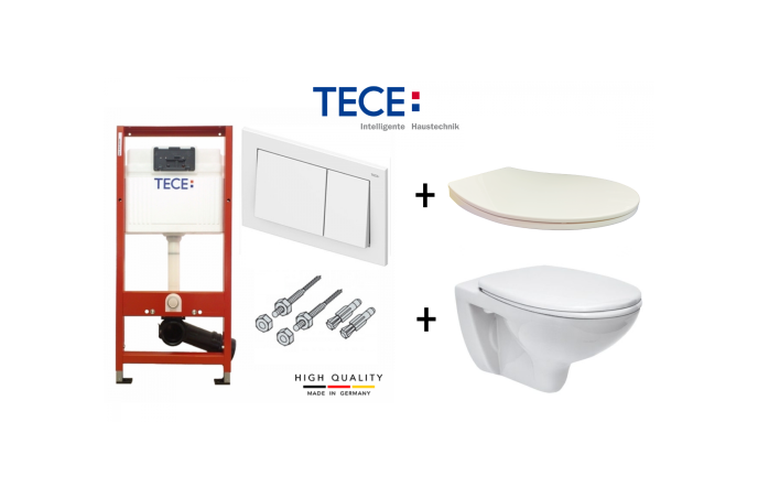 Set TECE - 4u1 - Ugradbeni vodokotlić + Bela tipka + Konzolna Cersanit Bjanka wc šolja + Termoplast wc poklopac-SoftClose