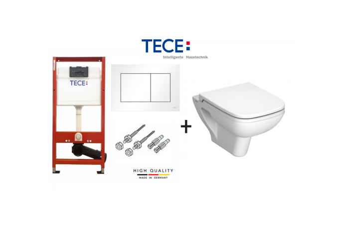 Set TECE - 4u1 - ugradbeni vodokotlić sa hrom tipkom +konzolna wc šolja Vulcano Rimout + poklopac soft close Vulkano Rimout