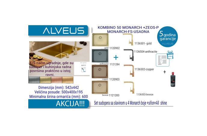 Lož Alveus -Set sudopera Kombino 50 Monarch 542x442 sa Zeos-P Monarch slavinom-Fs -usadna-razne boje