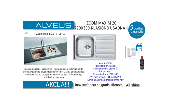 Korito sudopera - Lož Alveus - Zoom Maxim 20 - Inox - 790x500 -1108173