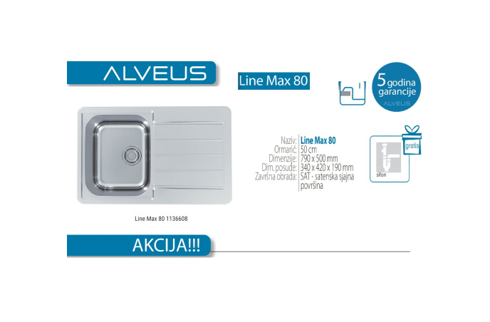 Lož Alveus sudopera Line Max 80 -790X500- sa sifonom 1136608