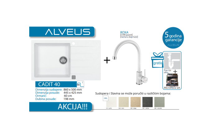 Lož Alveus - Set sudopera sa slavinom i sifonom - Cadit 40 + Roxa - Razne boje