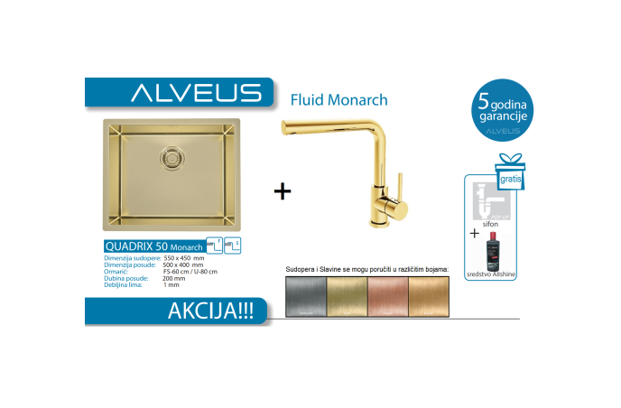 Lož Alveus - Set sudopera sa slavinom i sifonom - Quadrix 50 Monarch + Fluid Monarch