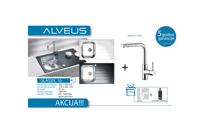 Lož Alveus - Set sudopera sa slavinom i sifonom - Glassix 10 + Siros-P