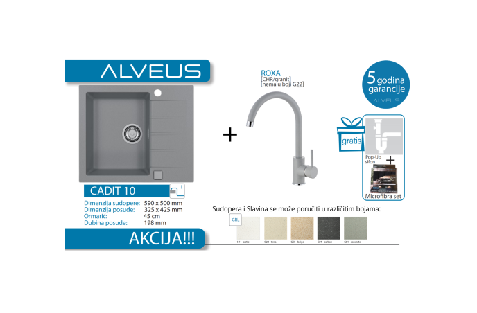 Lož Alveus - Set sudopera sa slavinom i sifonom - Cadit 10 + Roxa - Razne boje