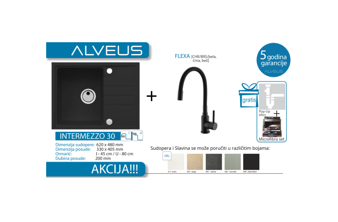 Lož Alveus - Set sudopera sa slavinom i sifonom - Intermezzo 30 + Flexa - Razne boje