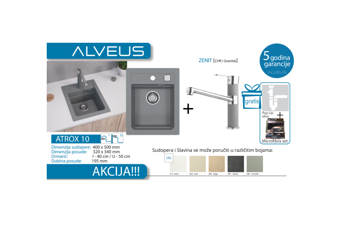 Lož Alveus - Set sudopera sa slavinom i sifonom - Atrox 10 + Zenit - Razne boje