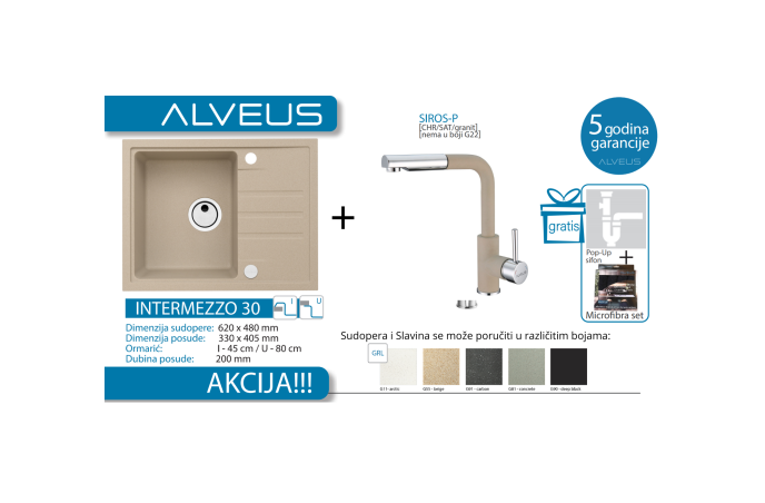 Lož Alveus - Set sudopera sa slavinom i sifonom - Intermezzo 30 + Siros-P - Razne boje