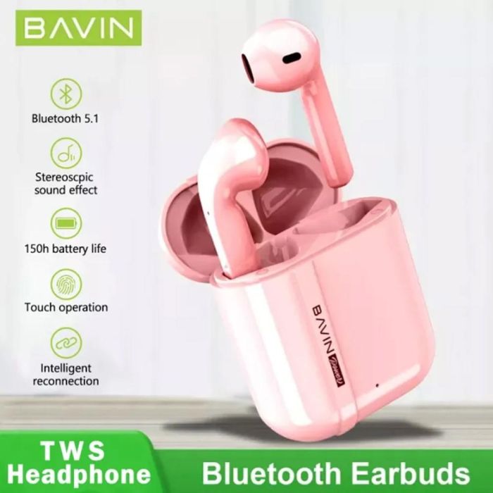 Bavin Wireless TWS slušalice + kabl type-C pink