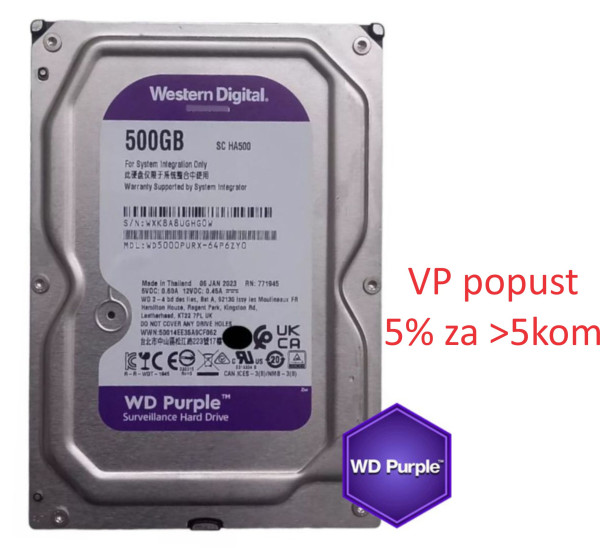 HDD 3.5 ** 500GB WD5000PURX WD Purple 24/7 5400RPM 16MB SATA3