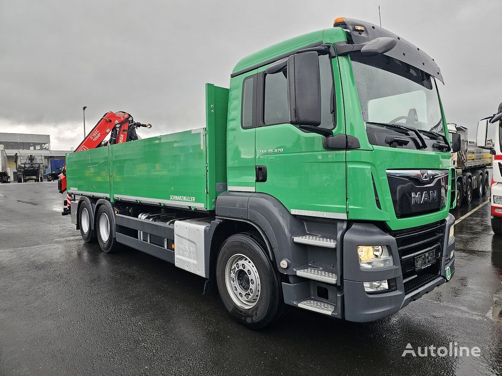 MAN TGS 26.470 6x4 FASSI F185AC.2.24 XE kamion s ravnom platformom