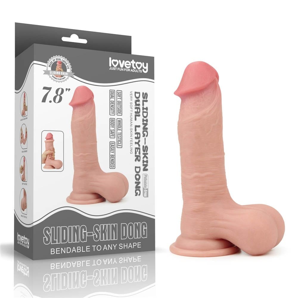 7.8'' Sliding Skin Dual Layer Dong - Whole Testicle LVTOY00447