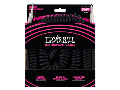 Ernie Ball P06044 Coiled Instrument Cable Straight/Straight 30ft - Black