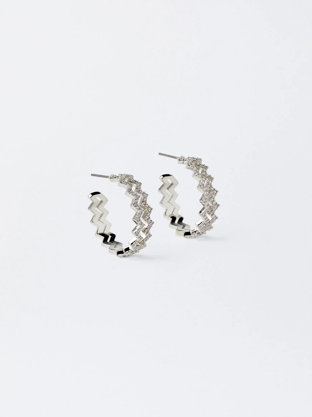 Zig-Zag Hoops Earrings With Zirconia