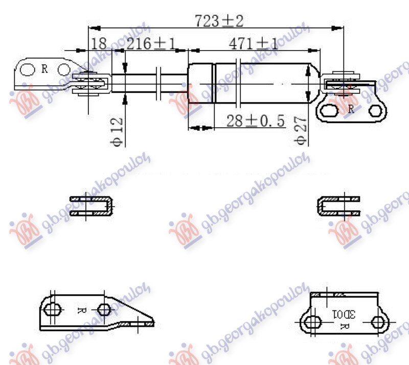 AMORTIZER GEPEK VRATA (723L-850N) Desna str. TOYOTA HI-ACE (RZH 113) (1992-1996) (OEM: 68907-95J11, 6890795J11)