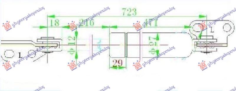 AMORTIZER GEPEK VRATA (723L-850N) Leva str. TOYOTA HI-ACE (RZH 113) (1992-1996) (OEM: 68908-95J11, 6890895J11)