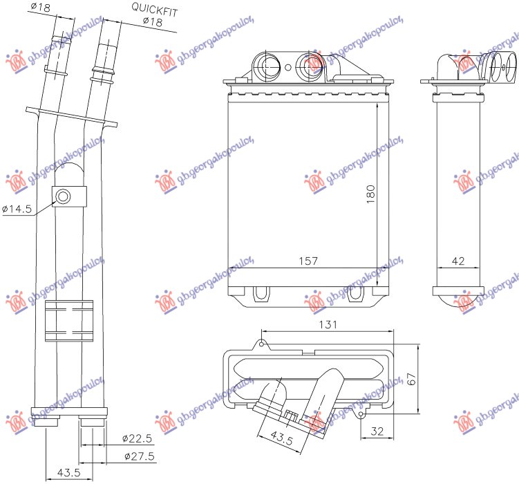 GREJAC KABINE (M) (180x157x42) (BRZA SPOJNICA) FIAT PANDA (2003-2014) (OEM: 77364840)