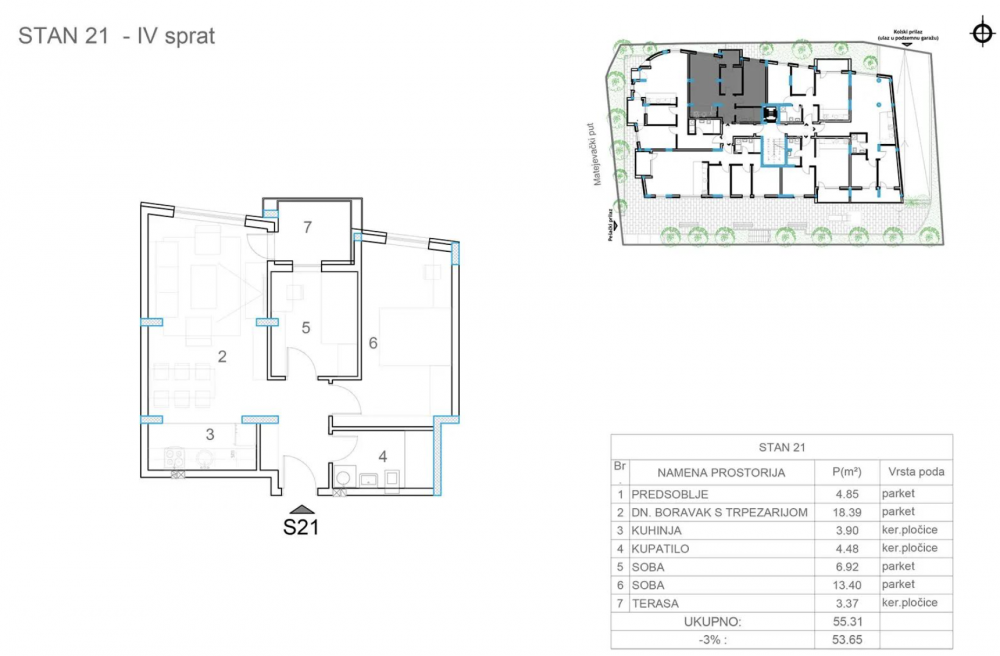 Trosoban stan na prodaju, 53.65m2, 91.200€