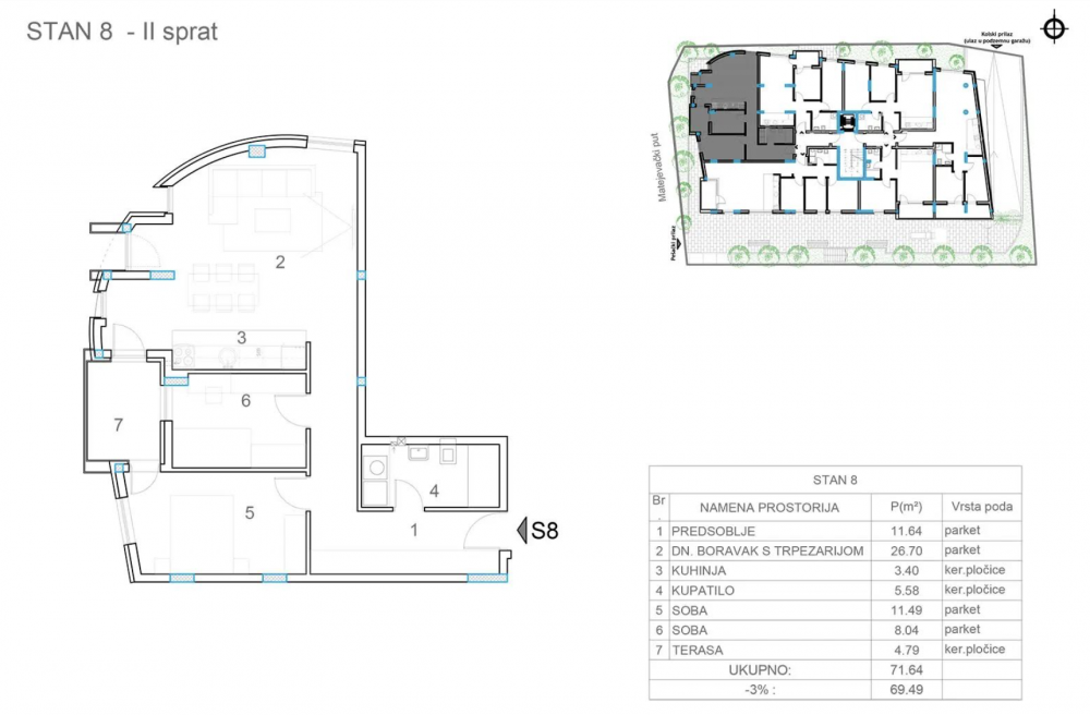 Trosoban stan na prodaju, 69.49m2, 118.130€