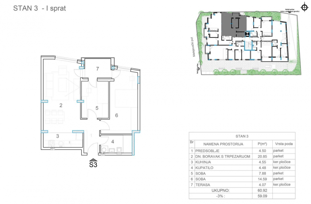 Trosoban stan na prodaju, 59.09m2, 100.450€