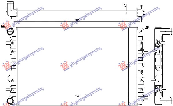 HLADNJAK MOTORA 1.4 BENZIN (632×415) SA CREVOM VW FOX (2005-2011) (OEM: 5Z0121253D)