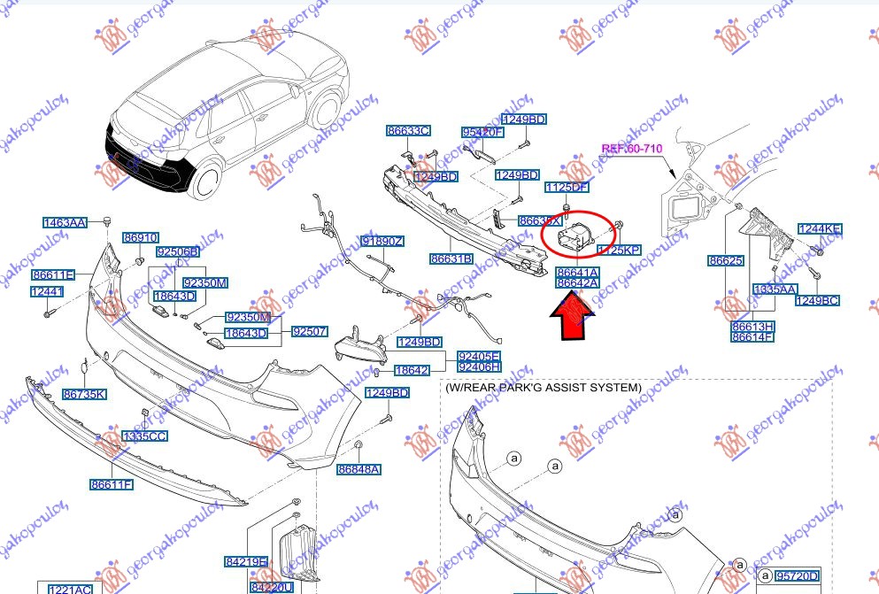 NOSAC OJACANJA ZADNJEG BRANIKA (H/B) (O) Desna str. HYUNDAI i30 HATCHBACK/TOURER (2017-2020) (OEM: 86642-G4000, 86642G4000)