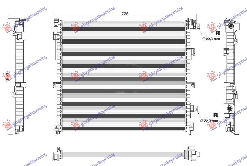 HLADNJAK MOTORA DODATNI 2.0/3.0 DIZEL – 3.0/4.4 BENZIN HIBRID (xDrive) (625×545) BMW X5 (G05) (2018-) (OEM: 17115A26B34, 17115A3F245, 17118655757)