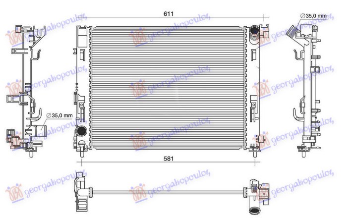 HLADNJAK MOTORA 0.9 IG-T BENZIN – 1.5 dCi DIZEL (510x395x12) (KOYO) DACIA SANDERO (2020-) (OEM: 214105FA0A)