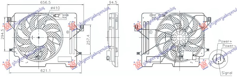 VENTILATOR KOMPLET 1.0 BENZIN / 1.5 TDCI (250W) (2PIN) FORD TRANSIT/TOURNEO CONNECT (2013-) (OEM: 1904787, 1907842, 2027396)