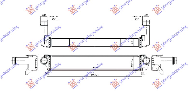 HLADNJAK INTERKULERA 2.0/2.2 DIZEL (700×113) JEEP CHEROKEE (2014-) (OEM: 52014780AA, 52014780AB)