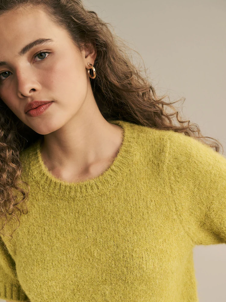 Lime Green Short Sleeve Crew Neck Jumper With Wool