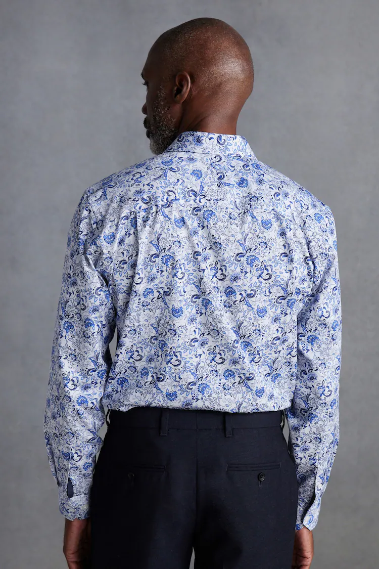 Blue Floral Signature Printed 100% Cotton Shirt