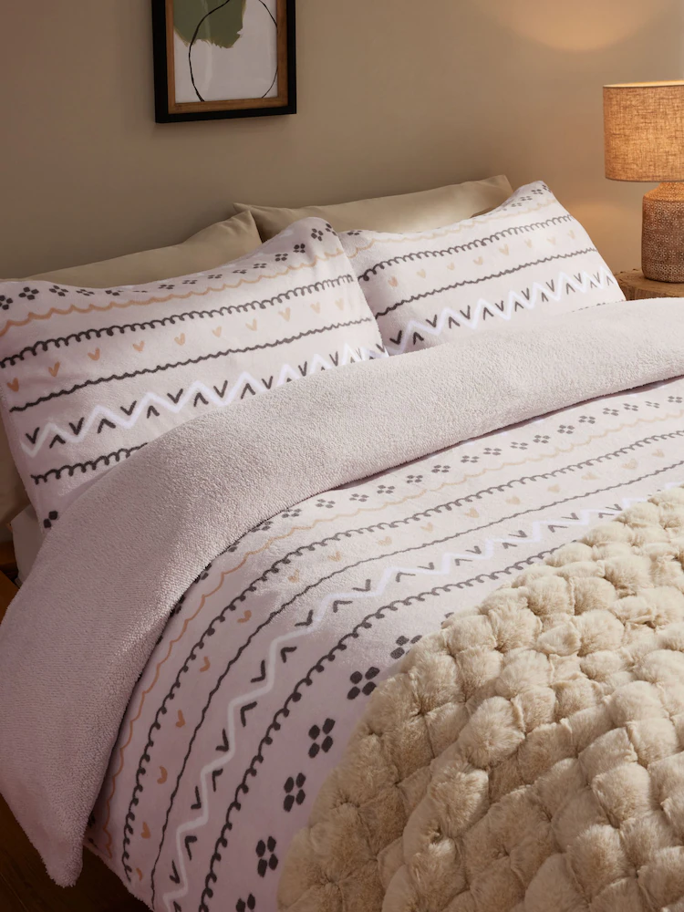 Natural Fairisle Printed Fleece Duvet Cover and Pillowcase Set