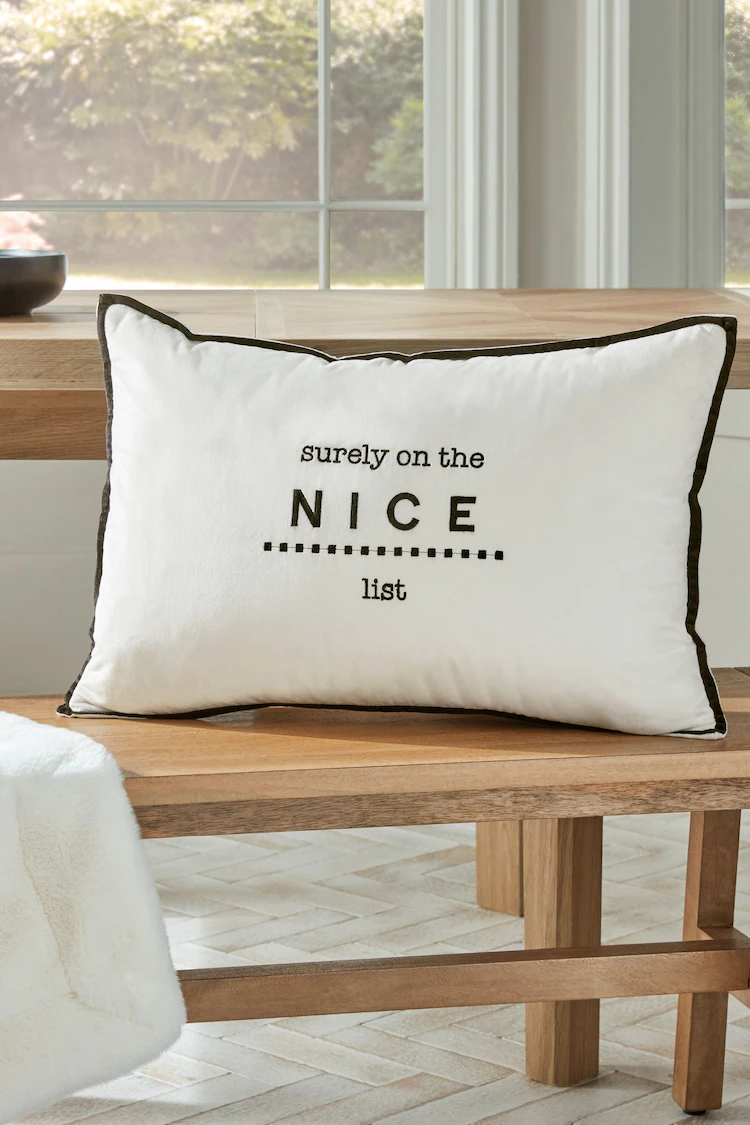 Black/White Naughty or Nice Reversible Velvet Cushion