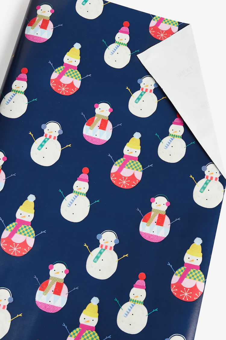 Navy Snowman Extra Wide 10m Christmas Wrapping Paper