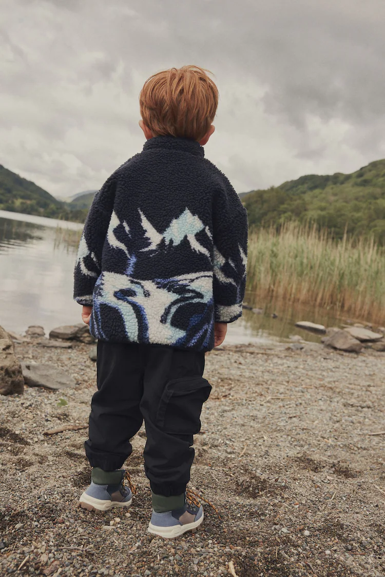 Navy Mountains All Over Print Scene Fleece Zip Through Jacket (3mths-7yrs)