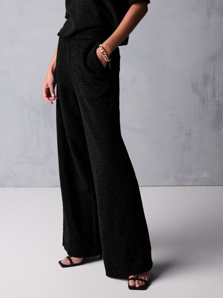 Black Boucle Textured Wide Trousers