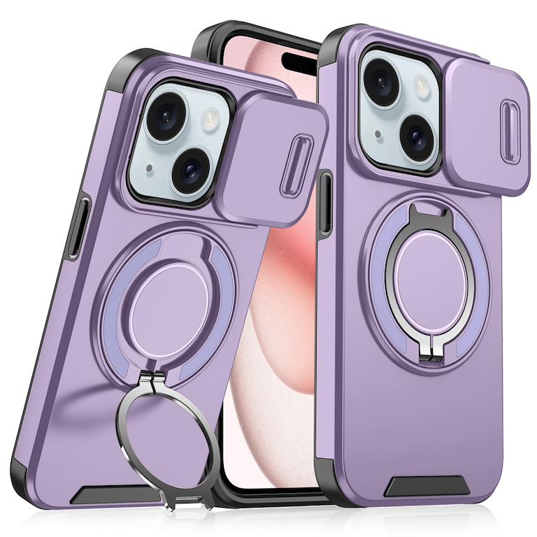 Zastitna maska (futrola) CamShield Ring stand - iPhone 15 ljubicasta