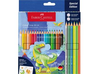 FABER CASTELL Drvene bojice1/18 grip dinosaurus + 6 grip metallic 201546