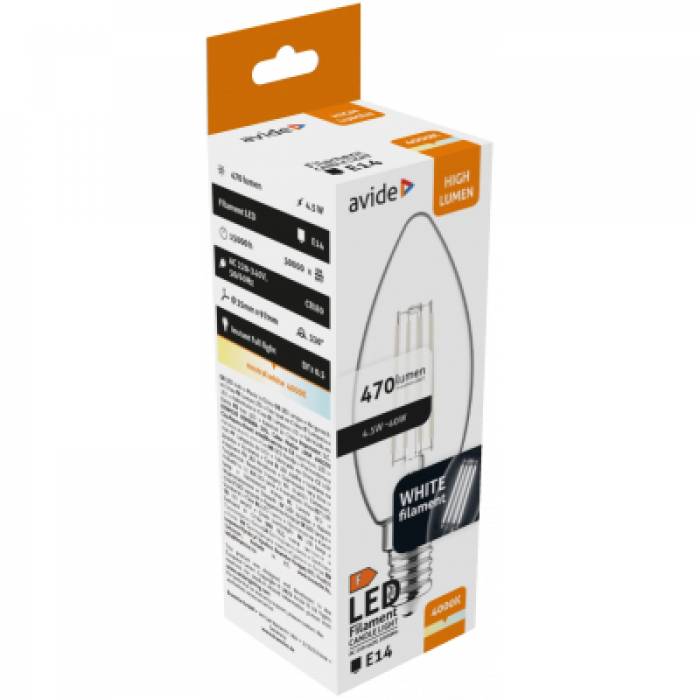 LED White filament sveca 4.5W E14 NW 4000K