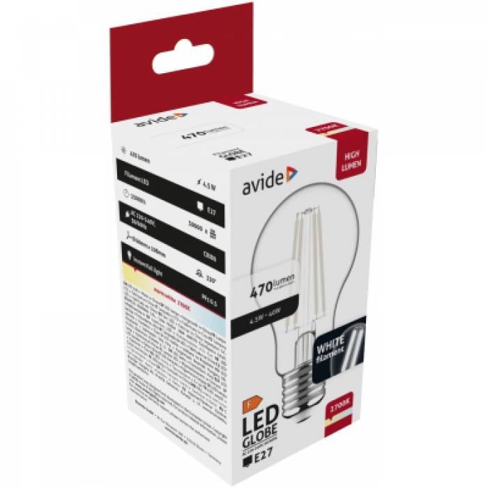 LED White filament lopta 4.5W E27 WW 2700K