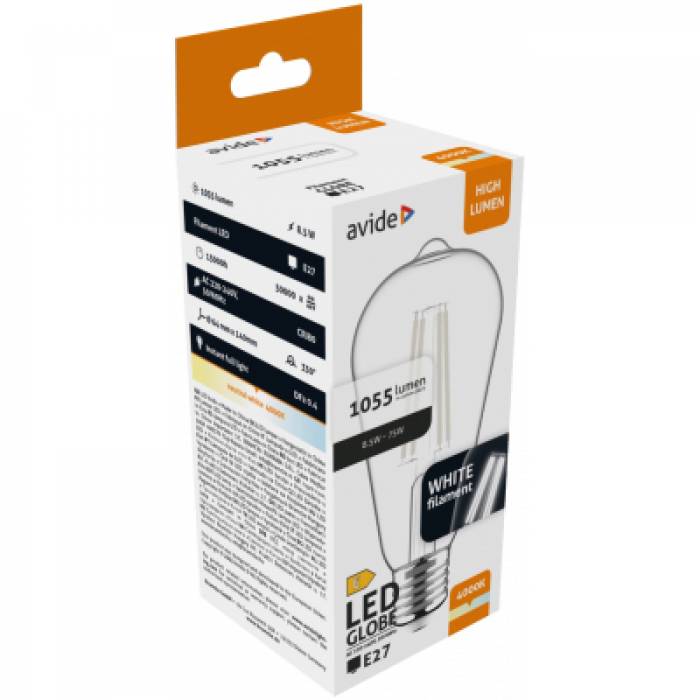 LED White filament ST64 8.5W E27 NW 4000K