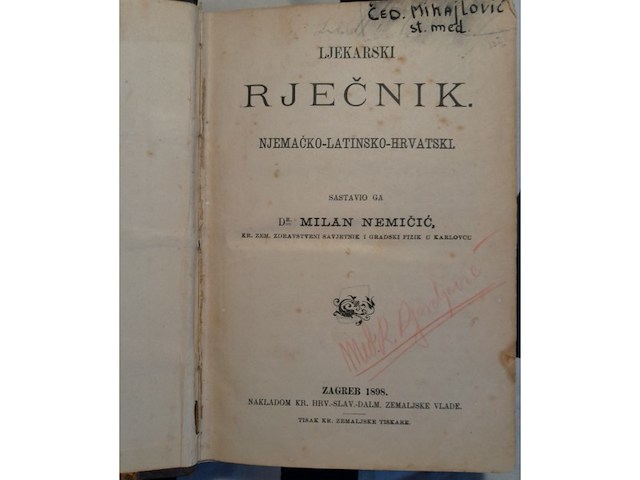 Ljekarski rječnik Dr Milan Nemičić