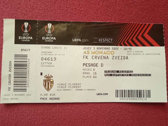 Monako-Crvena zvezda 3.11.2022