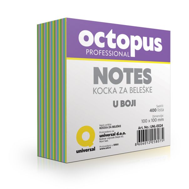 OCTOPUS Kocka papir za beleške 10x10cm 400 lista u boji unl-0024