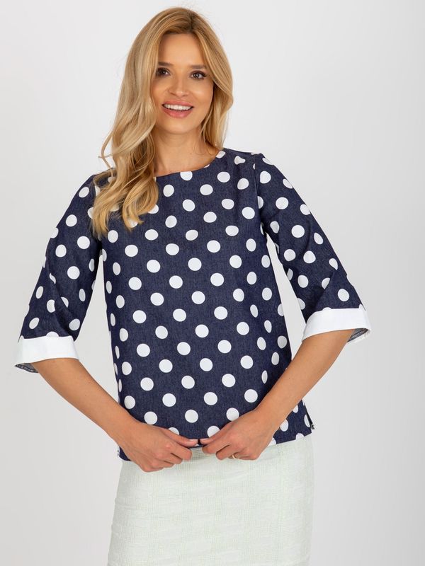 DARK BLUE POLKA DOT BLOUSE WITH ROUND NECKLINE