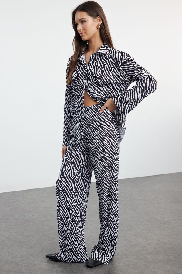 TRENDYOL MULTICOLORED OVERSIZE/WIDE PATTERN PRINTED PLEATED FLEXIBLE KNITTED BOTTOM-TOP SET